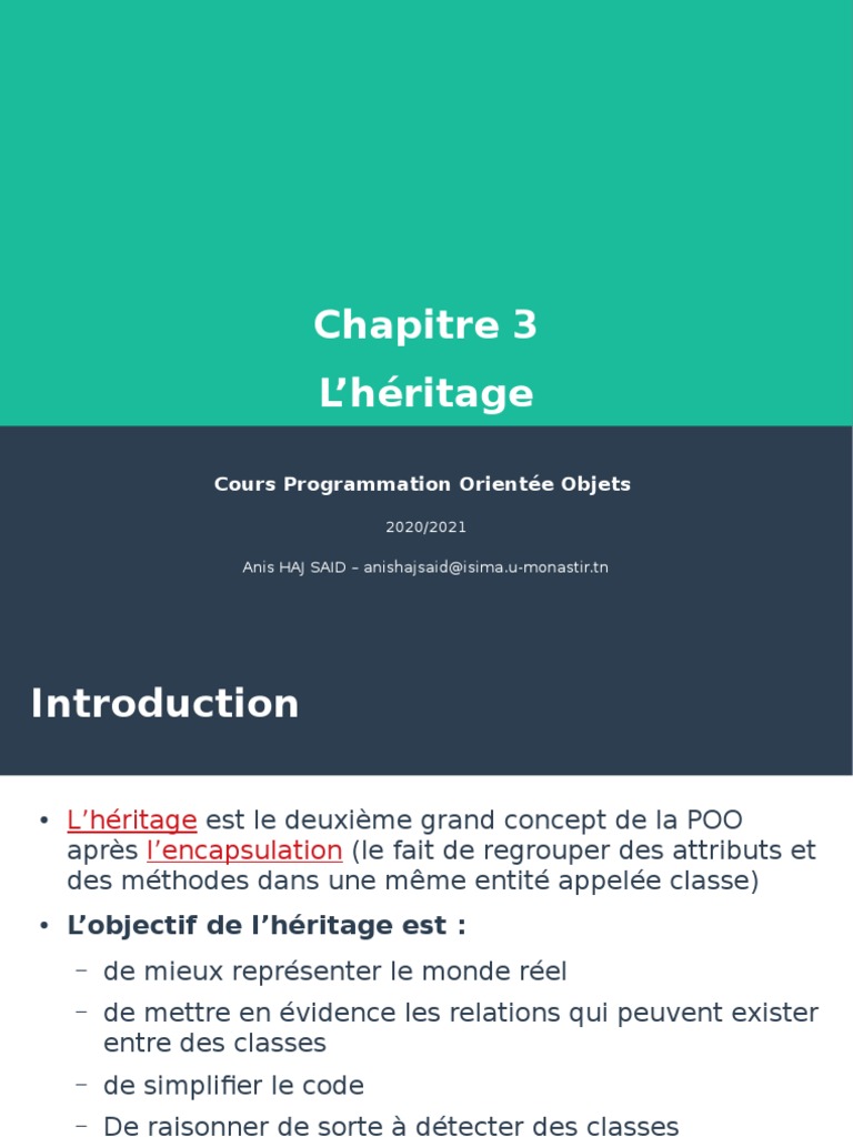 Chapitre3 Héritage | PDF | Classe (informatique) | Gestion informatique