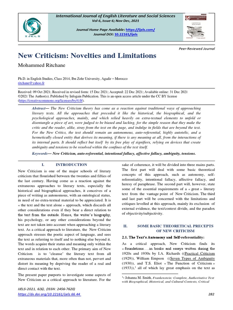 New Criticism: Novelties and Limitations | PDF | Cognition