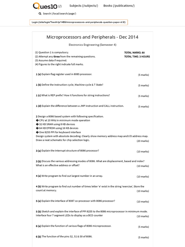 Microprocessors and Peripherals - Question Paper Dec 2014 - Electronics Engineering (Semester 4 ...