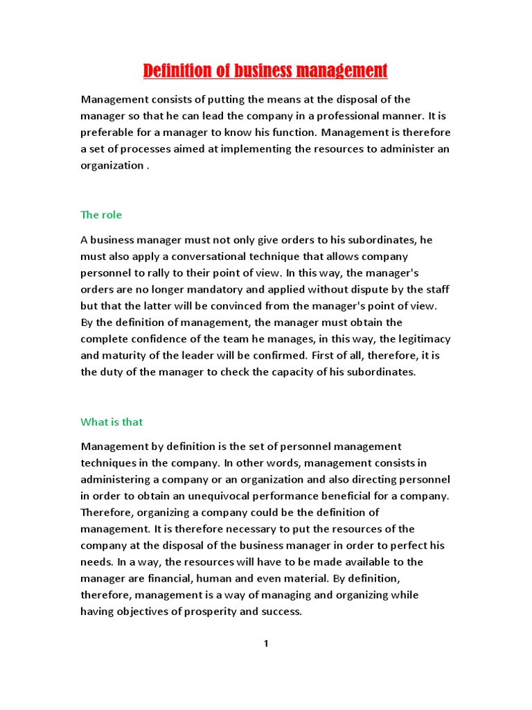 Definition of Business Management: The Role | PDF | Business | Economies