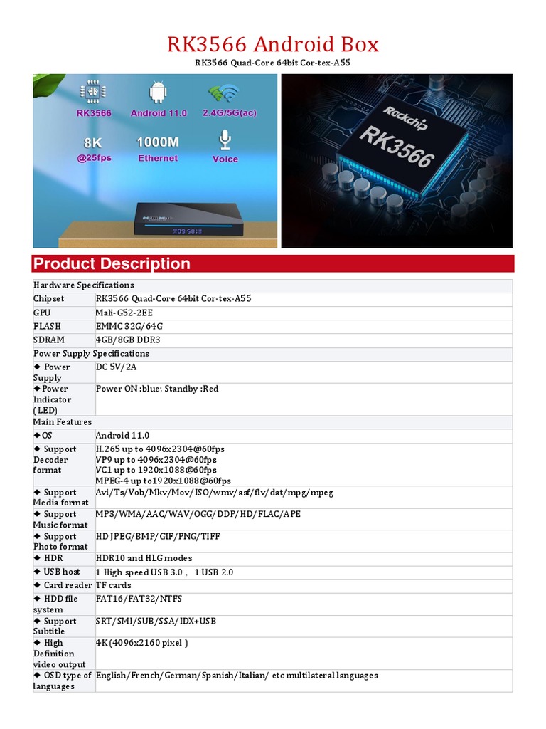 RK3566 Android Box: Product Description | PDF | Computers