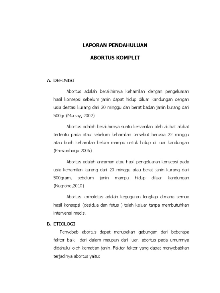 Laporan Pendahuluan Abortus Komplit | PDF