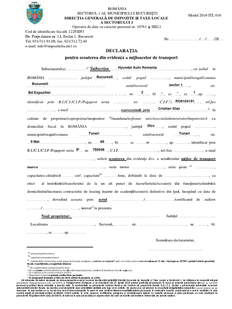 8.declaratie Pentru Scoatere Din Evidenta Transport | PDF