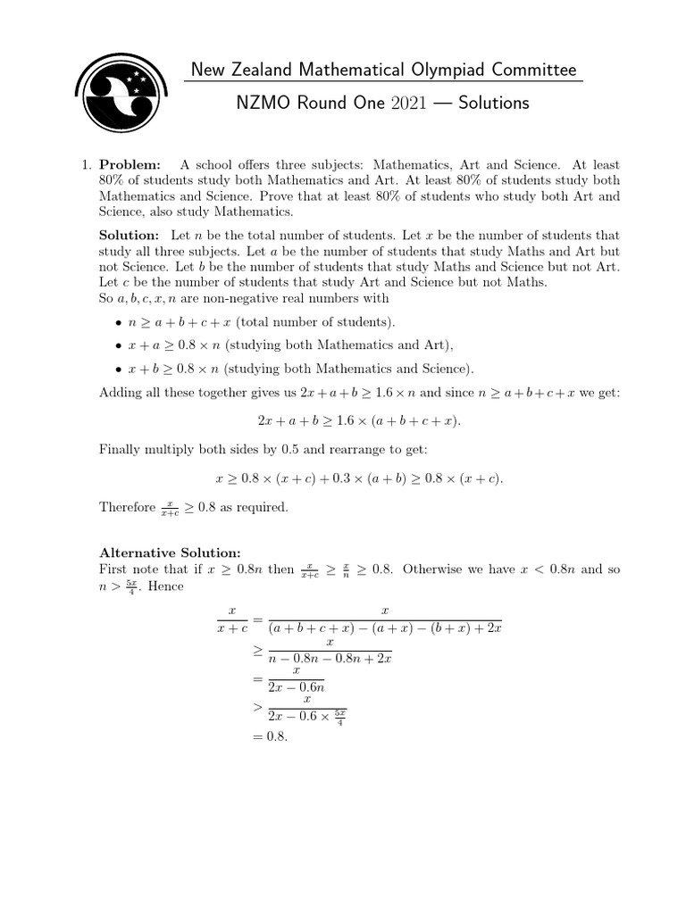 New Zealand Mathematical Olympiad Committee NZMO Round One 2021 - Solutions | PDF | Triangle ...