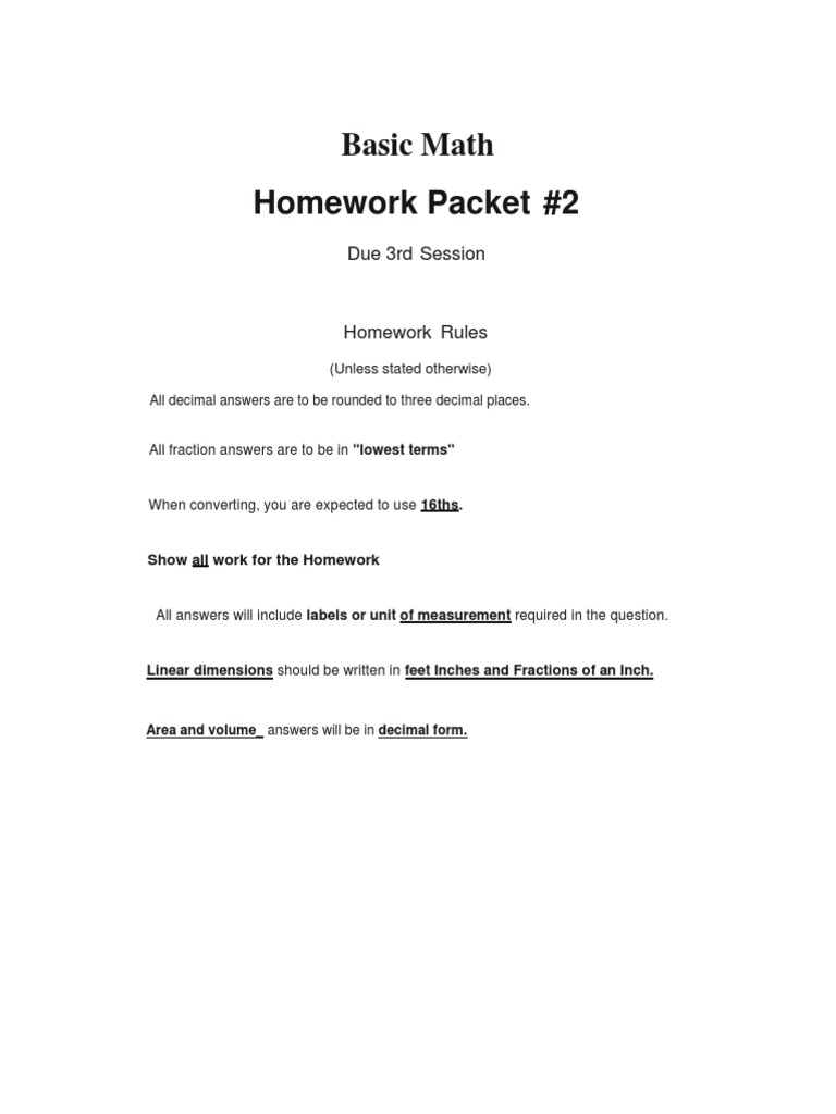Homework Packet #2: Basic Math | PDF | Foot (Unit) | Carpentry