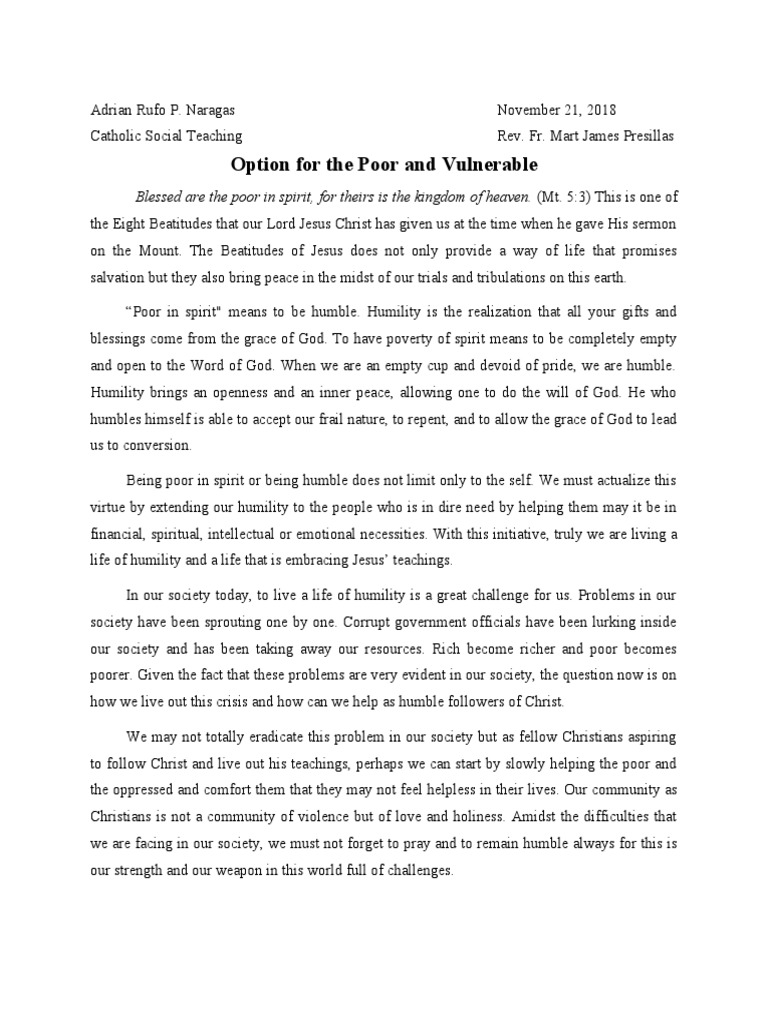 Option for the Poor and Vulnerable: Living Out Catholic Social Teaching ...