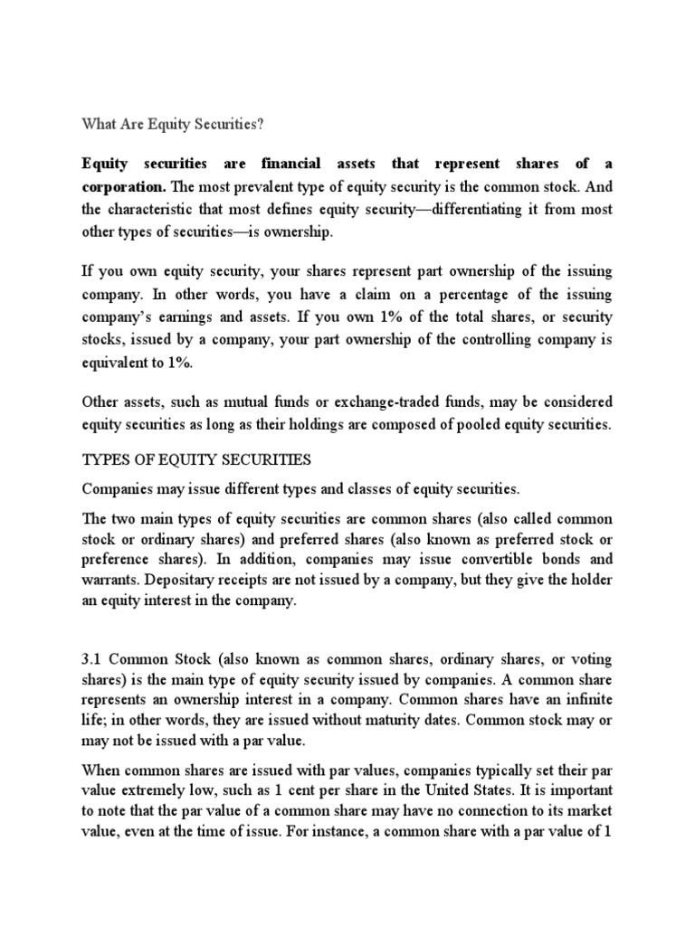 What Are Equity Securities? | PDF | Stocks | Securities (Finance)