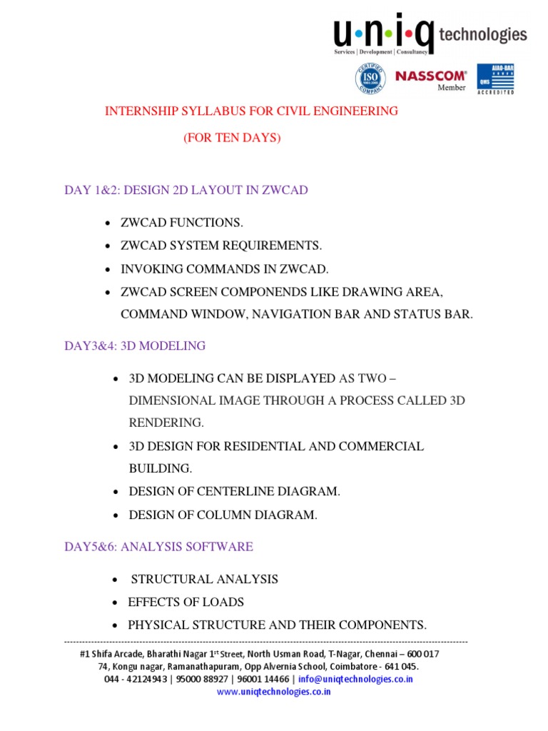 Internship Syllabus For Civil Engineering (For Ten Days) : Day 1&2 ...