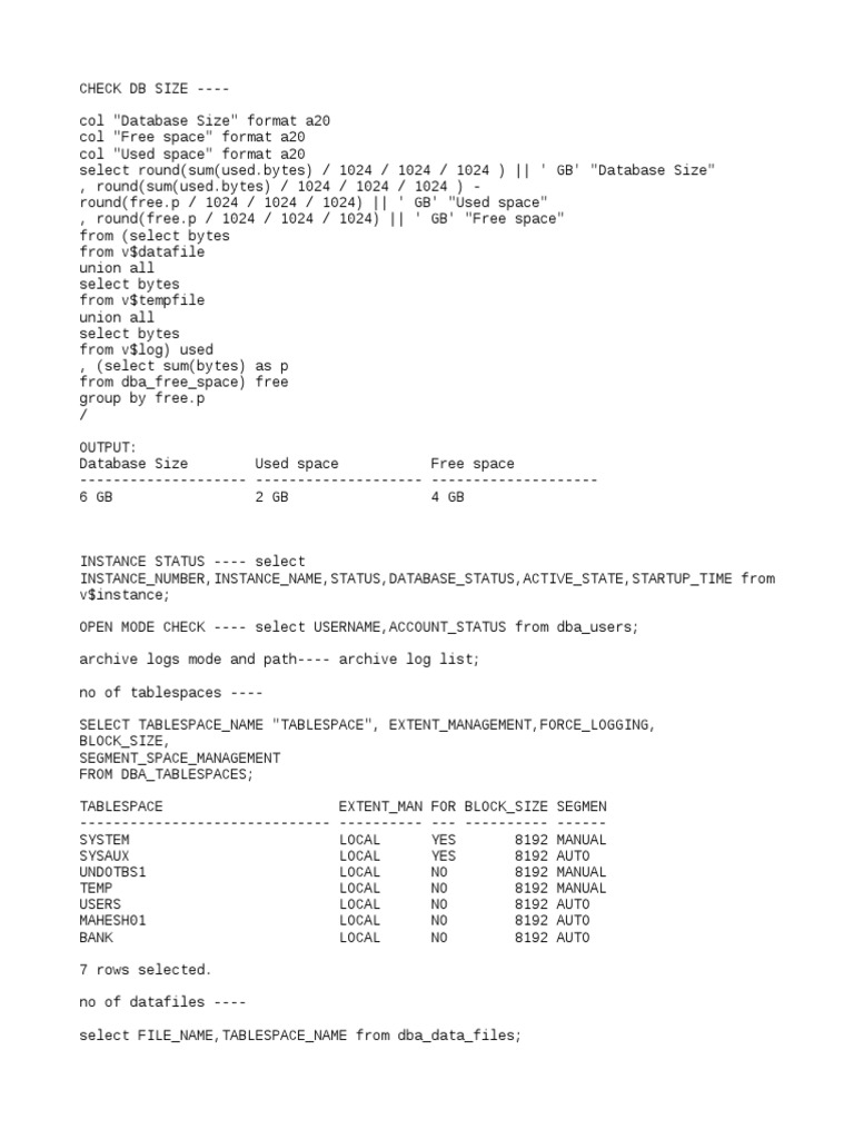 Daily Health Check List Manual | PDF | Databases | Information Retrieval