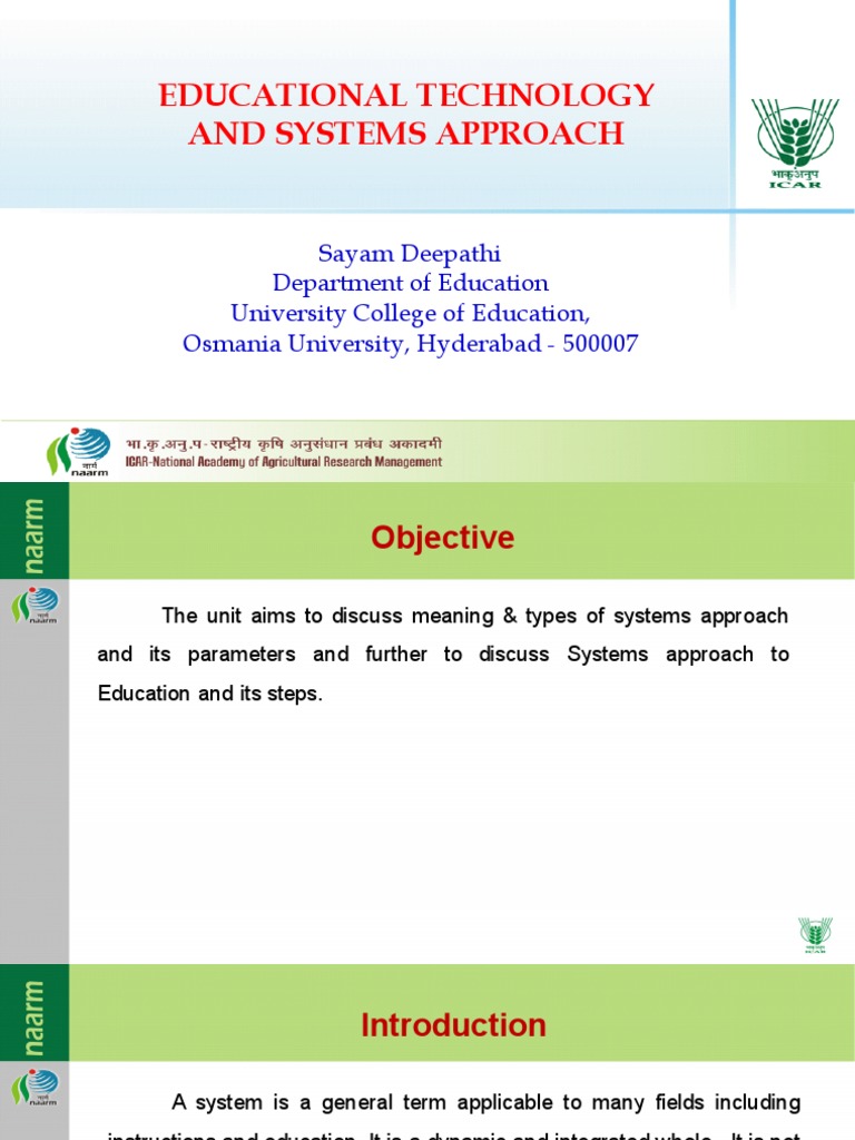 Systems Approach in Educational Technology | PDF | System | Design