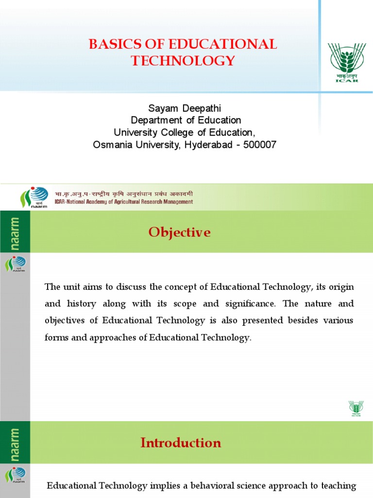 Basics of Educational Technology | PDF | Educational Technology | Learning