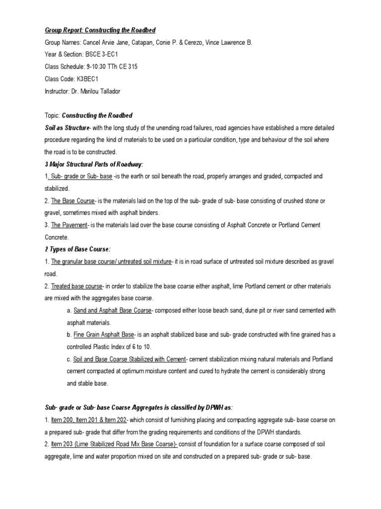 Constructing The Roadbed (BSCE3-EC1) | PDF | Road Surface | Road