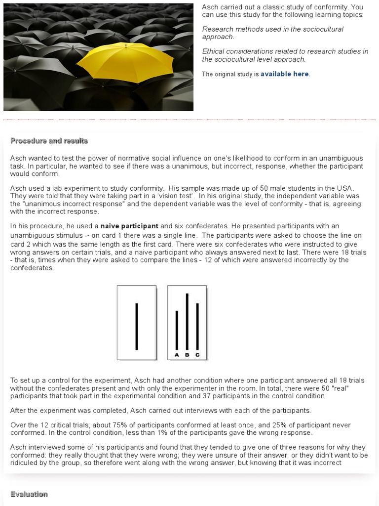 Asch, 1951 | PDF | Conformity | Experiment