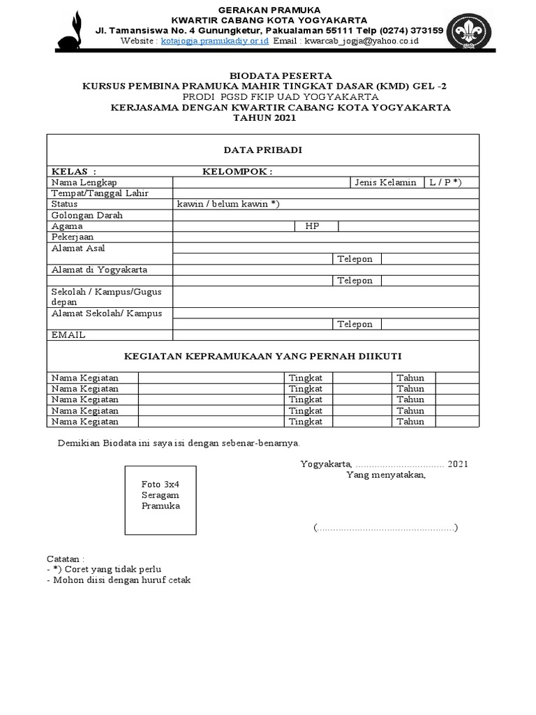 Biodata Peserta KMD | PDF