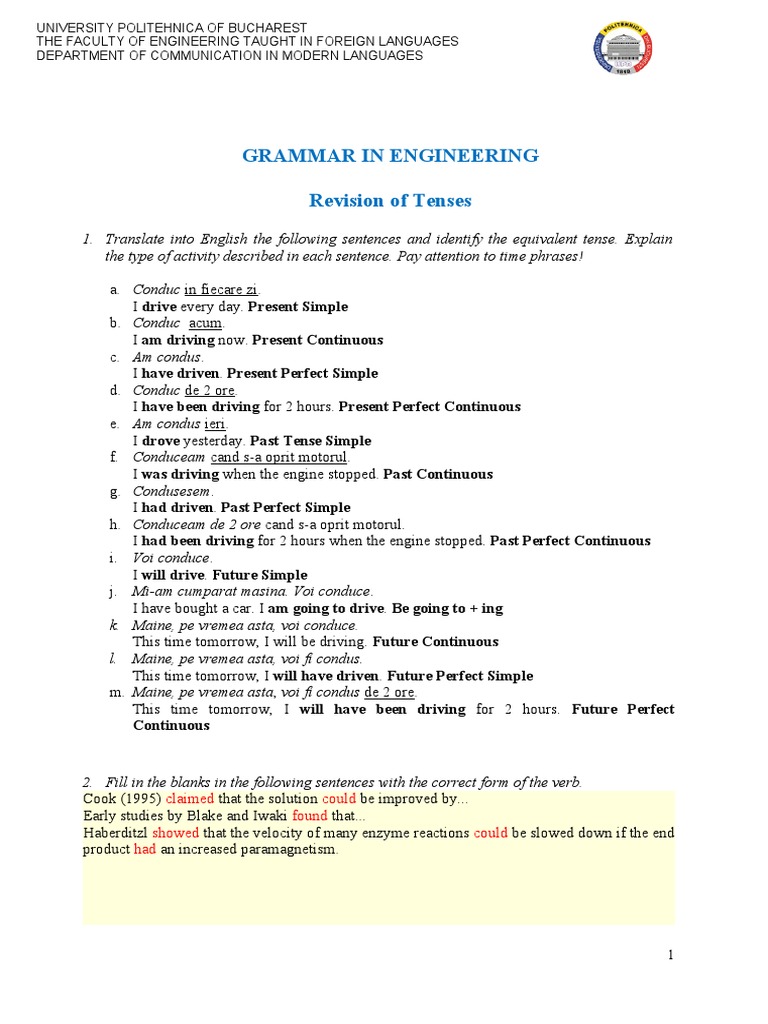 Grammar in Engineering - Answer Key | Download Free PDF | Grammatical Tense