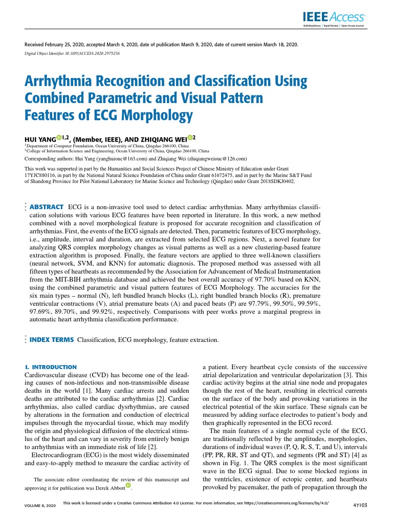 Arrhythmia Recognition and Classification Using Combined Parametric and Visual Pattern Features ...