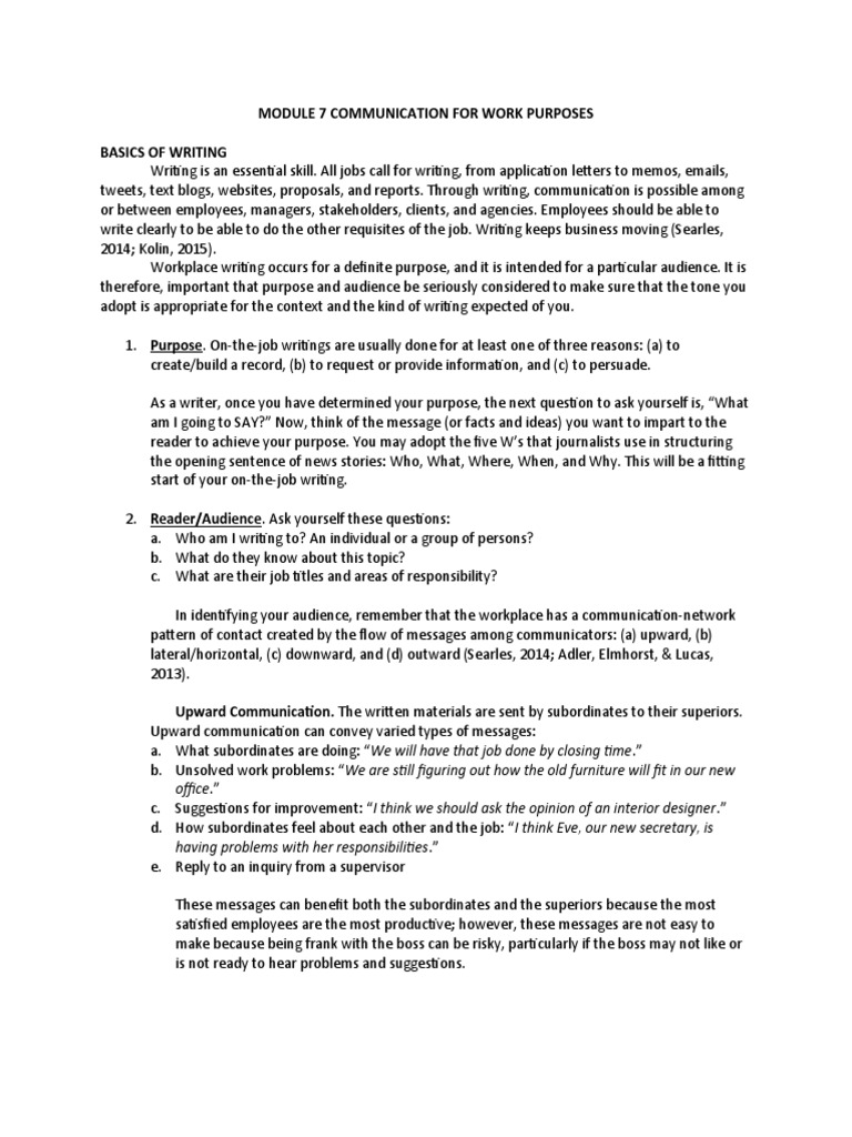 Module 7 Communication For Work Purposes | PDF | Memorandum | Communication