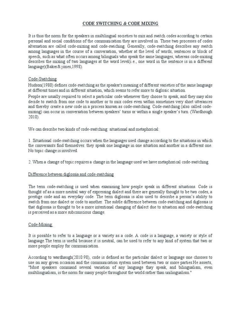 Code Switching Mixing Pdf Multilingualism Human Communication