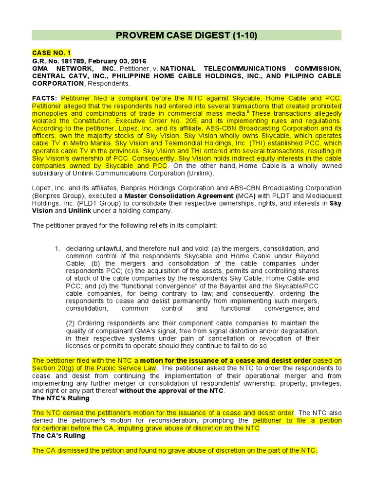 Provrem Case Digest (1-10) | PDF | Laches (Equity) | Judgment (Law)