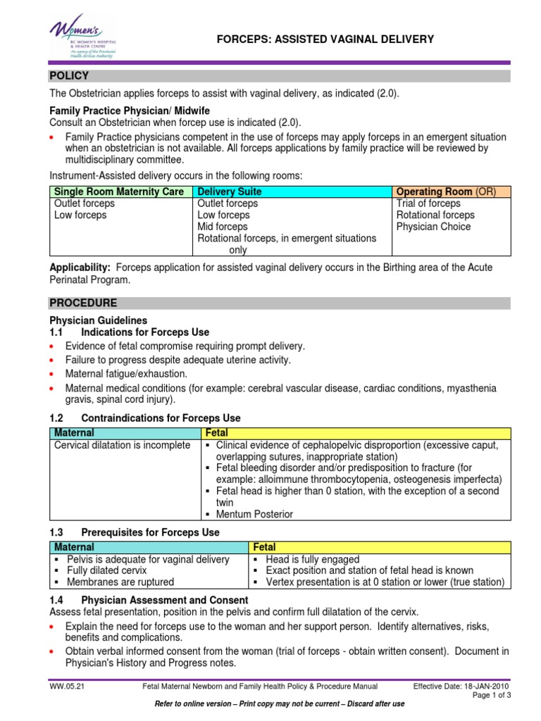 WW.05.21 Forceps Assisted Vaginal Delivery | PDF | Childbirth | Public ...