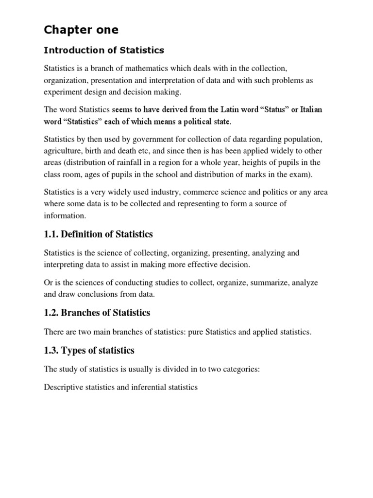 Chapter One: Introduction of Statistics | PDF | Statistics | Data