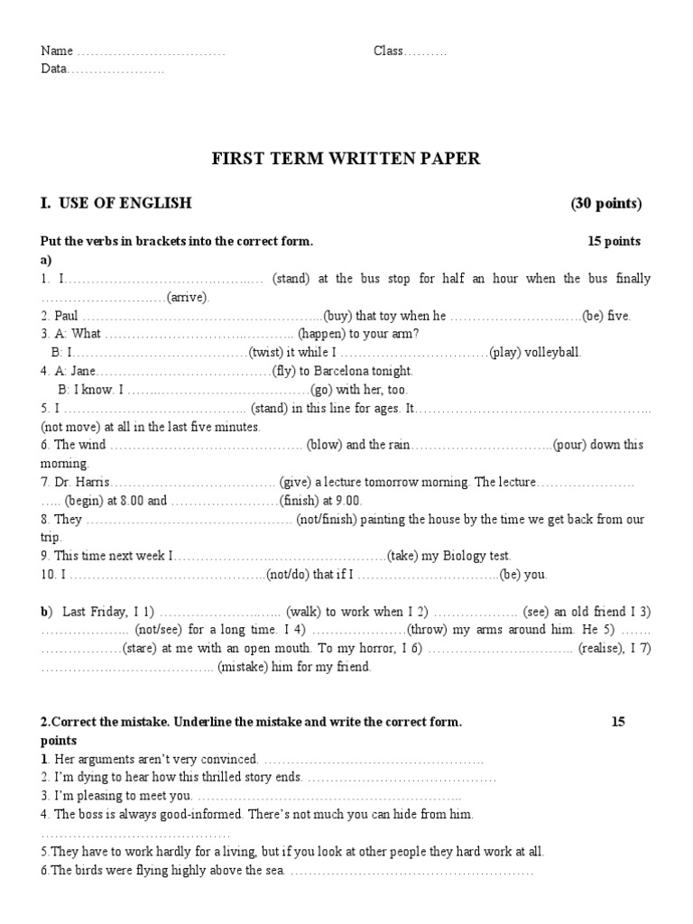 First Term Written Paper: I. Use of English (30 Points) | PDF ...