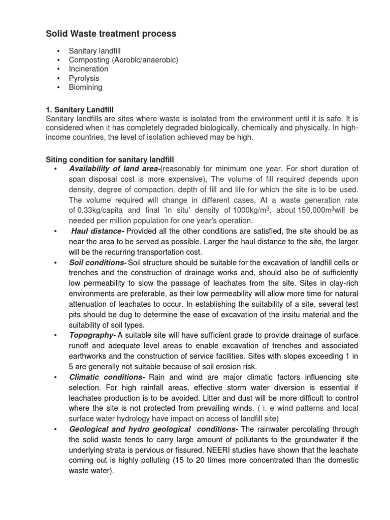 Solid Waste Treatment Methods Explained | PDF | Compost | Anaerobic ...