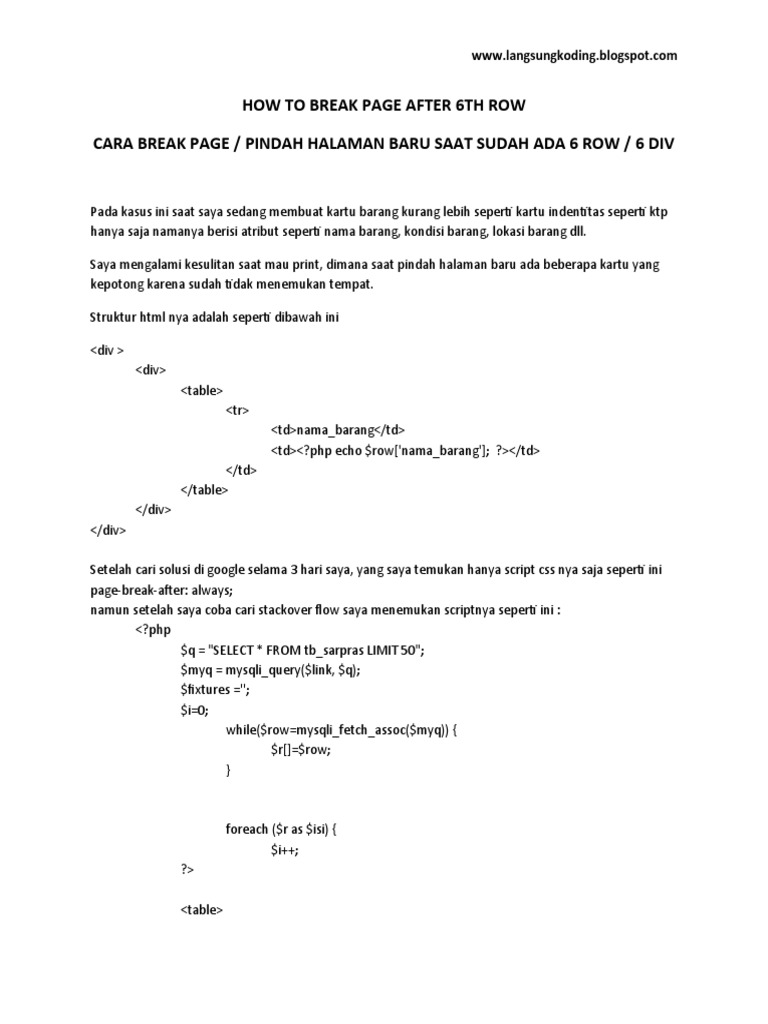 Tutorial - How To Break Page After 6th Row | PDF