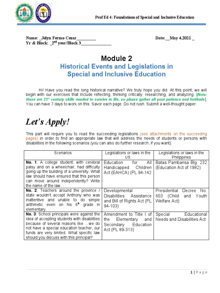 FSIE Module 2 Activity Sheets | PDF | Adequate Yearly Progress ...