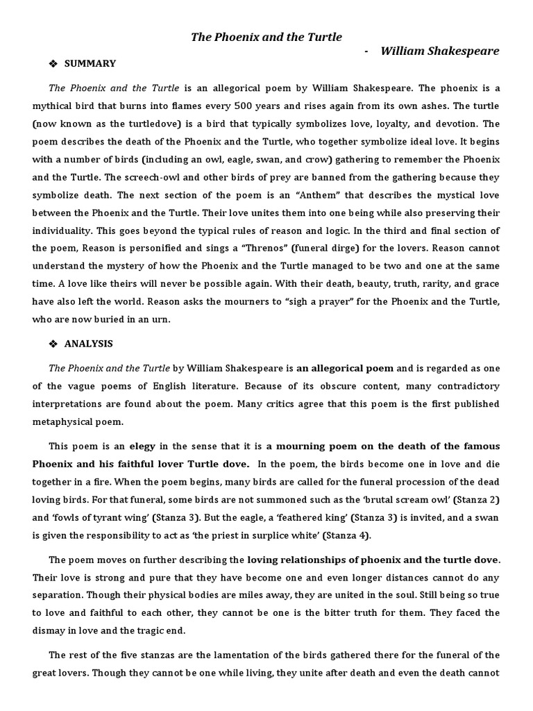 The Phoenix and The Turtle | PDF | Poetry | Classics