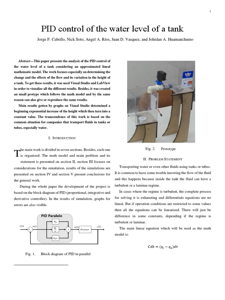 PID Control of The Water Level of A Tank | PDF | Fluid Dynamics | Equations