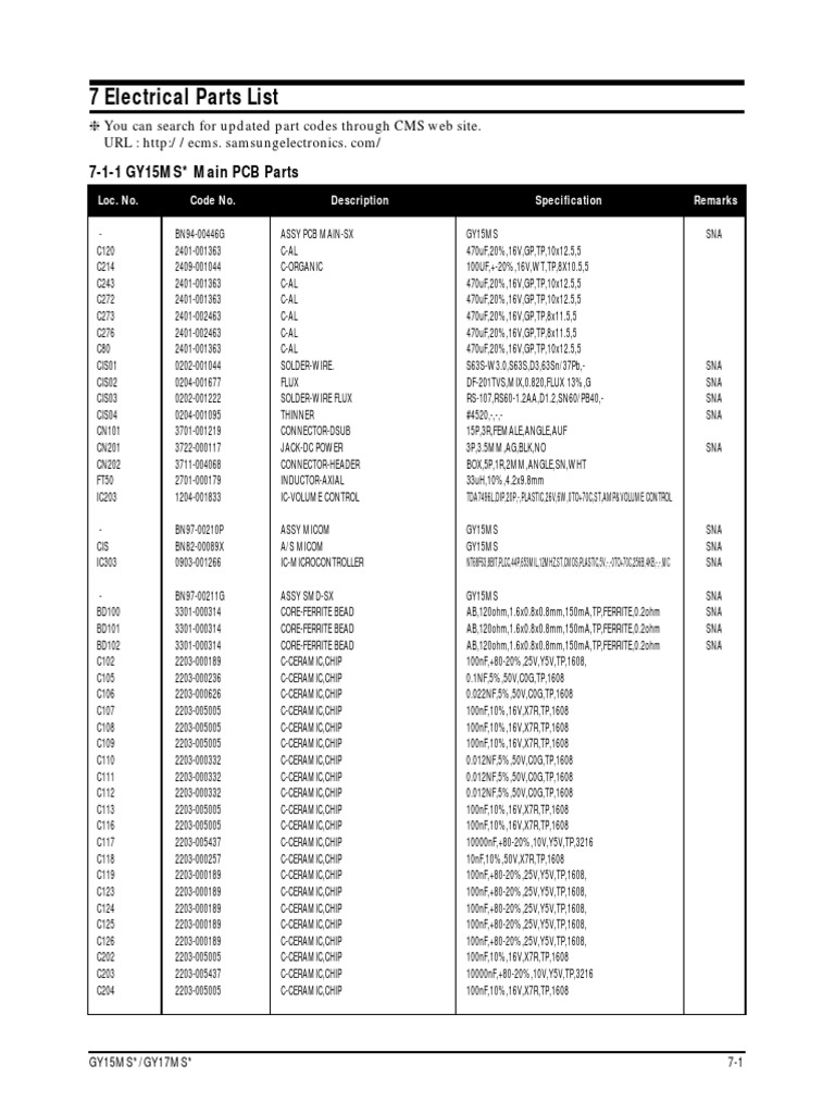 08 - Electrical Part List | PDF | Physical Quantities | Manufactured Goods