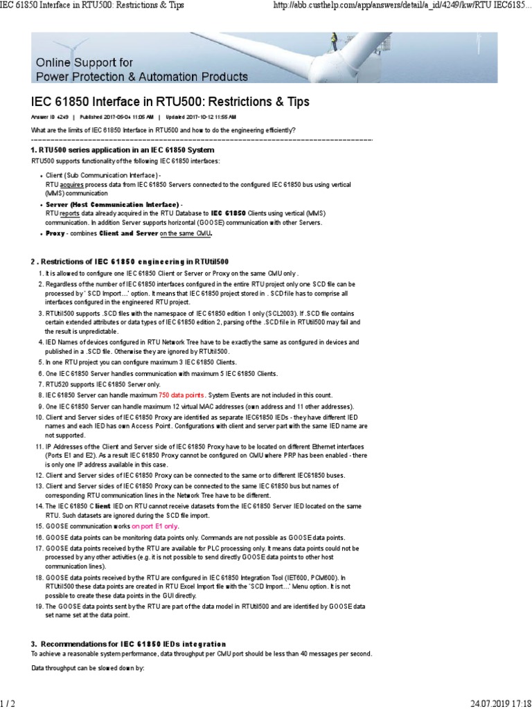IEC 61850 Interface in RTU500: Restrictions & Tips | PDF | Proxy Server ...
