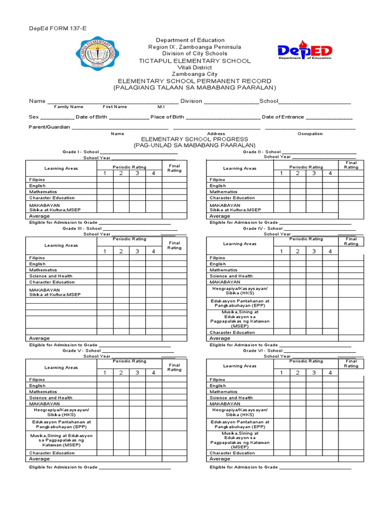 DepEd FORM 137 - E Page 1 | PDF