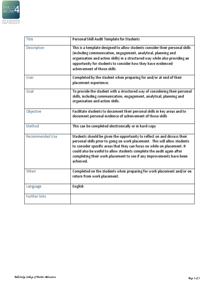 Personal Skills Audit Form | PDF | Evidence | Communication