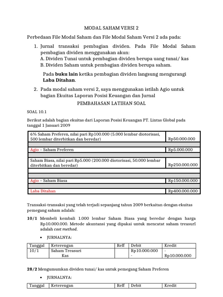 Modal Saham Versi 2-Dikonversi | PDF | Pengelolaan Keuangan & Uang