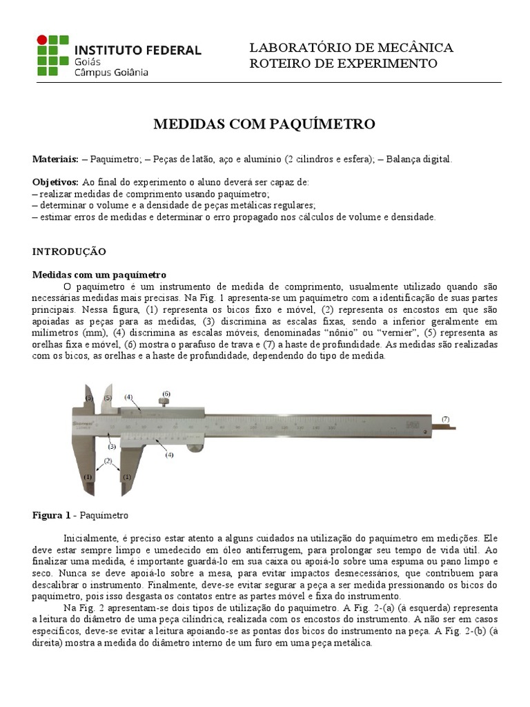 Roteiro 1 - Medidas Paquimetro | PDF | Metro | Massa