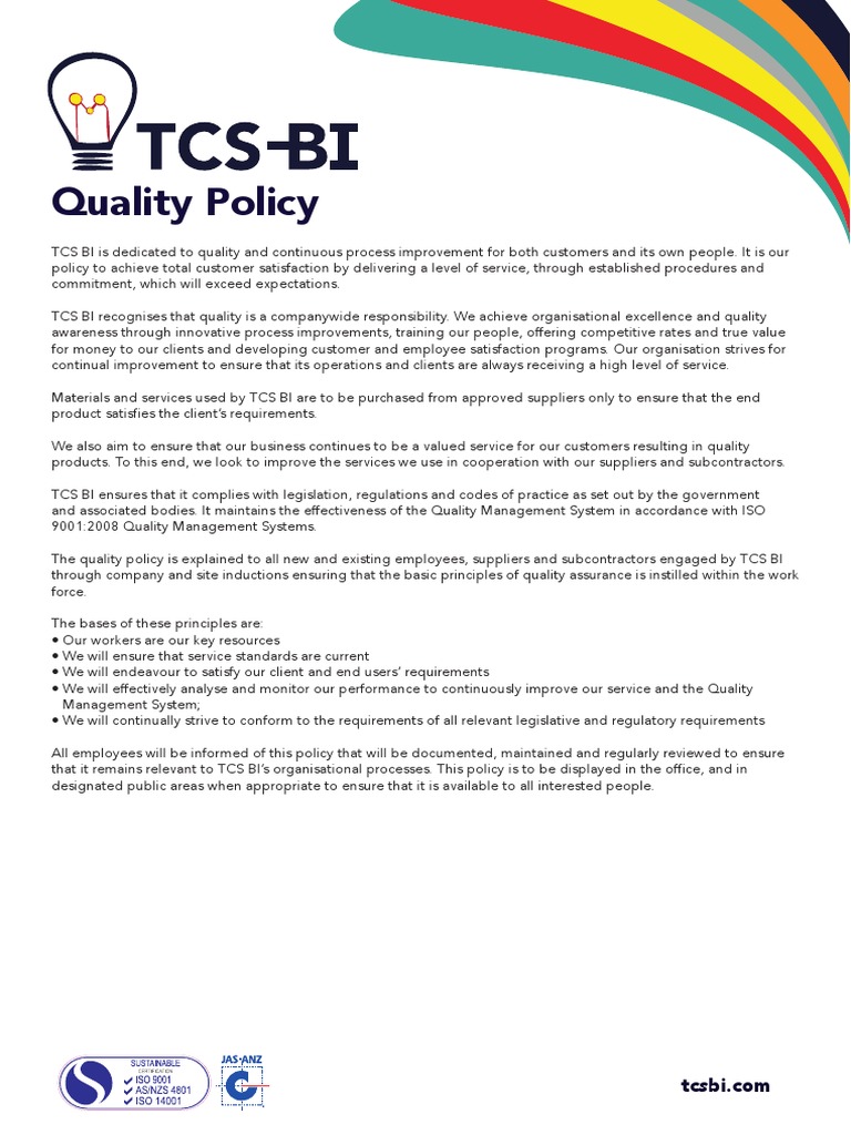 Quality Policy TCS BI | PDF | Quality Management | Quality Management ...