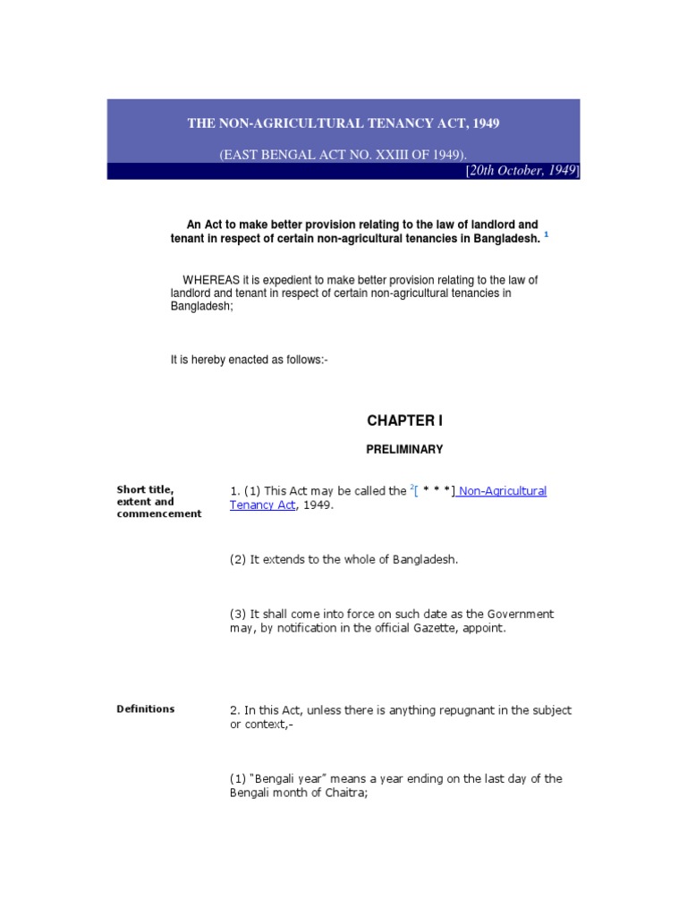 The Non Agricultural Tenancy Act 1949 | PDF | Lease | Leasehold Estate