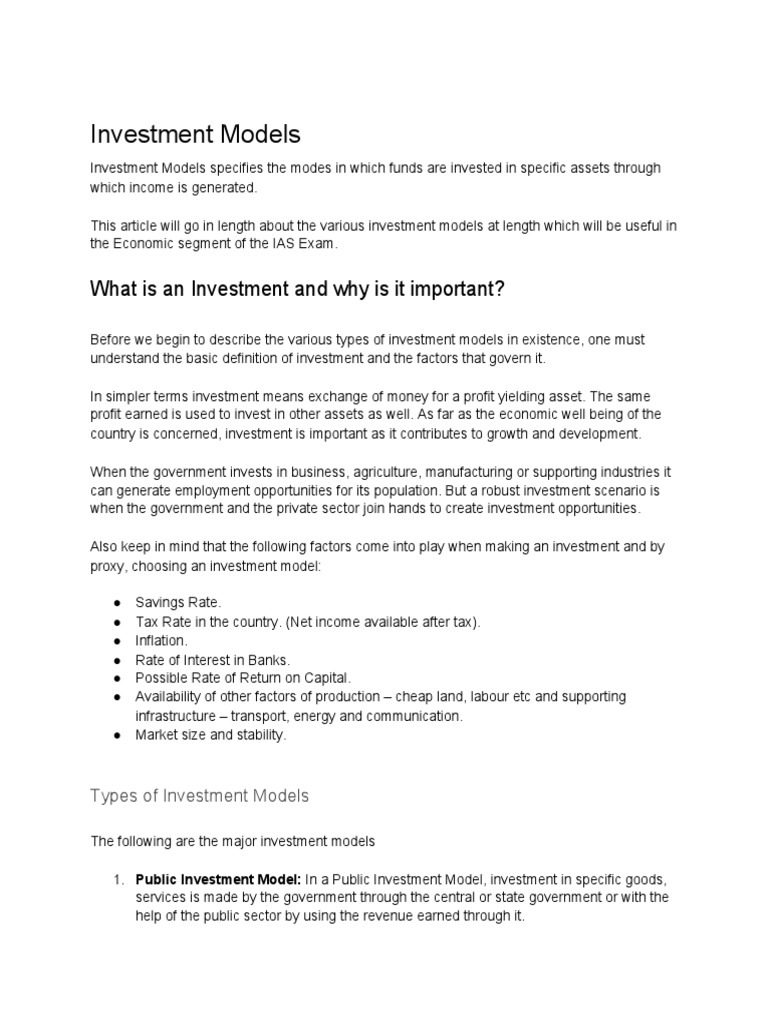 Investment Models: What Is An Investment and Why Is It Important? | PDF ...