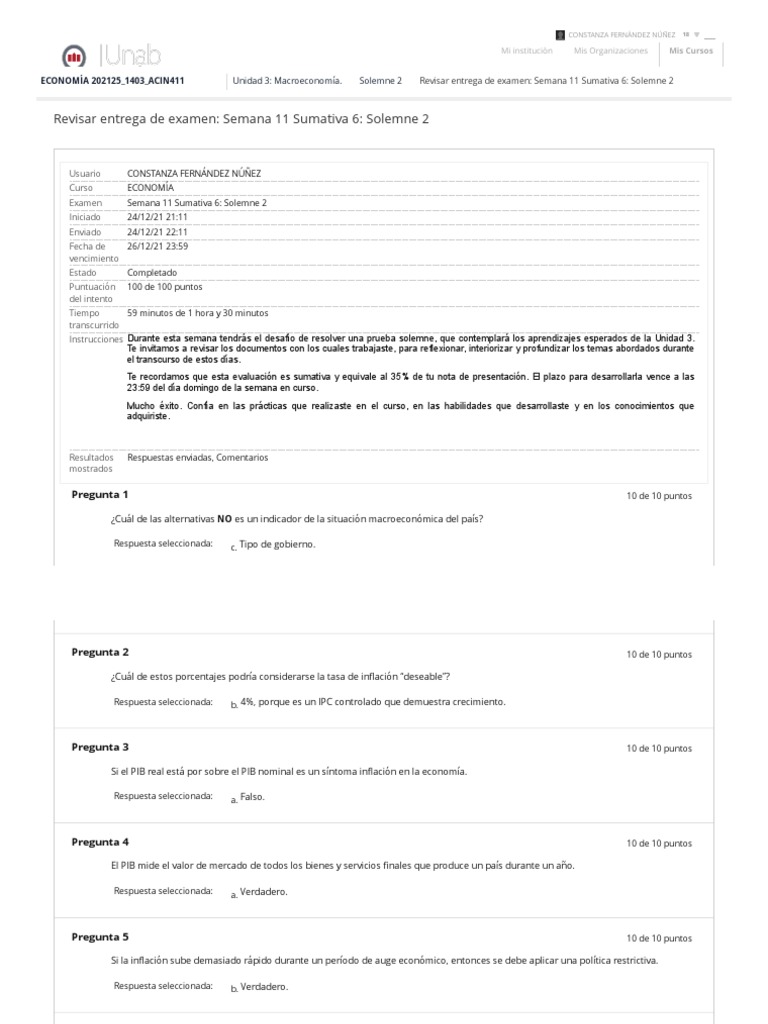 Revisar Entrega de Examen - Semana 11 Sumativa 6 - Solemne 2 &.. | PDF | Inflación | Producto ...