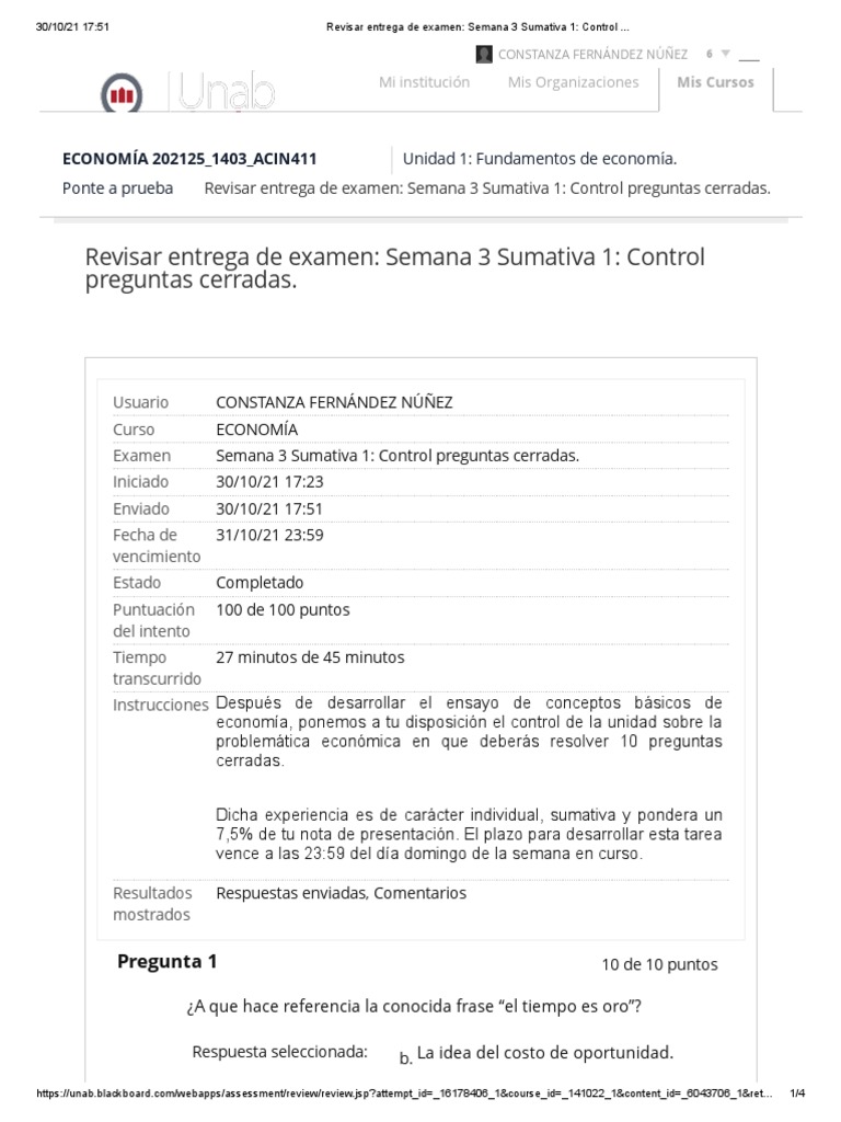 Revisar Entrega de Examen - Semana 3 Sumativa 1 - Control .. | PDF | Oferta y demanda | Oferta ...