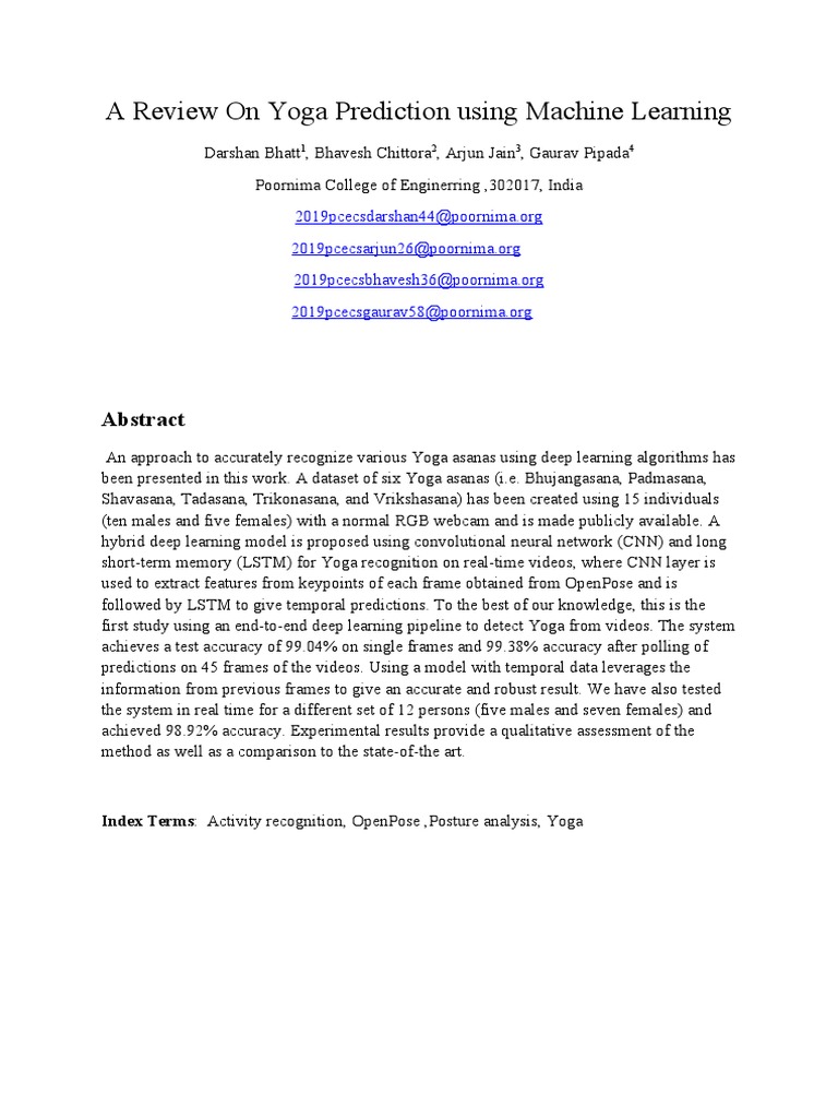 Yoga Posture Detection | PDF | Deep Learning | Machine Learning