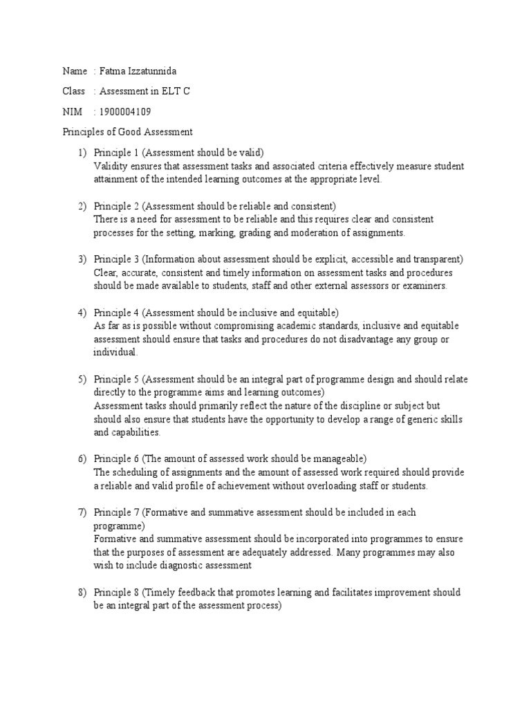 Principles of Good Assessment | PDF | Educational Assessment ...