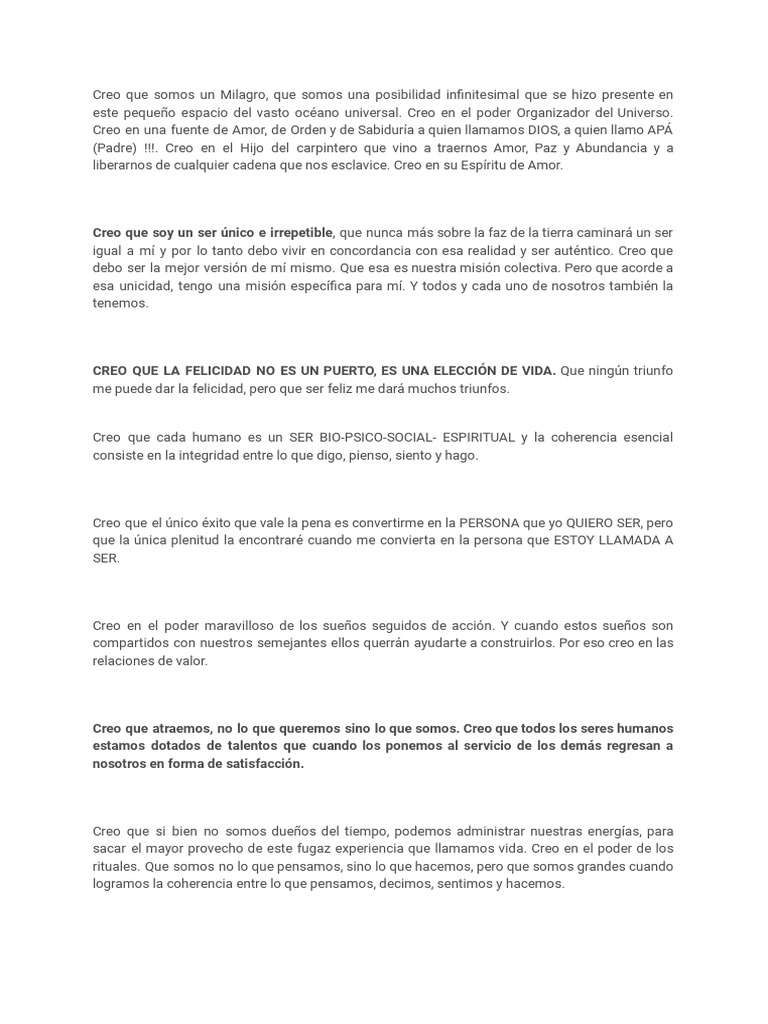 11D Ejemplo de Un Credo Personal | PDF | Amor | Felicidad