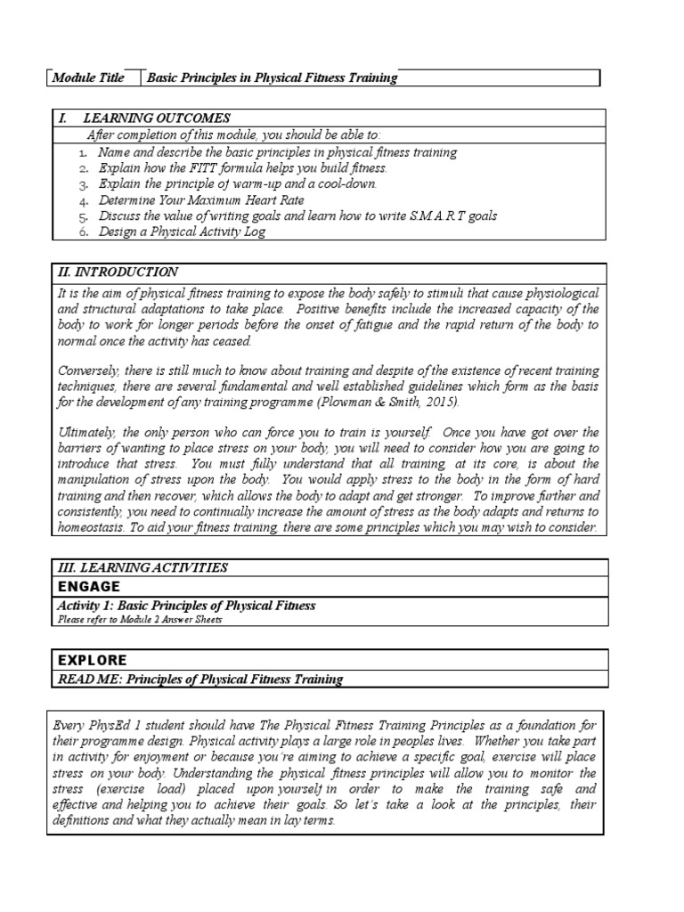Principles of Physical Fitness Training | PDF | Heart Rate | Strength ...