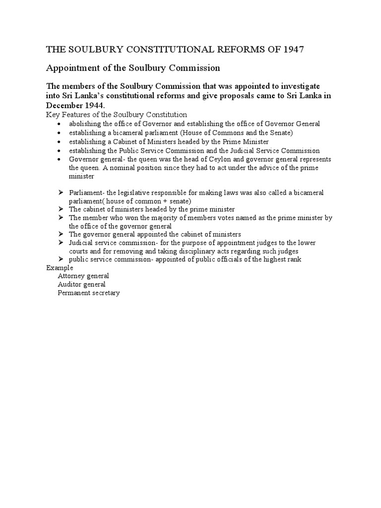 Soulbury Constitutional Reforms 1947 | PDF