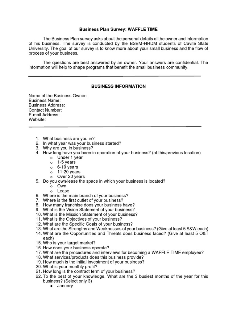 Business Plan Survey: WAFFLE TIME | PDF | Employment | Business Economics
