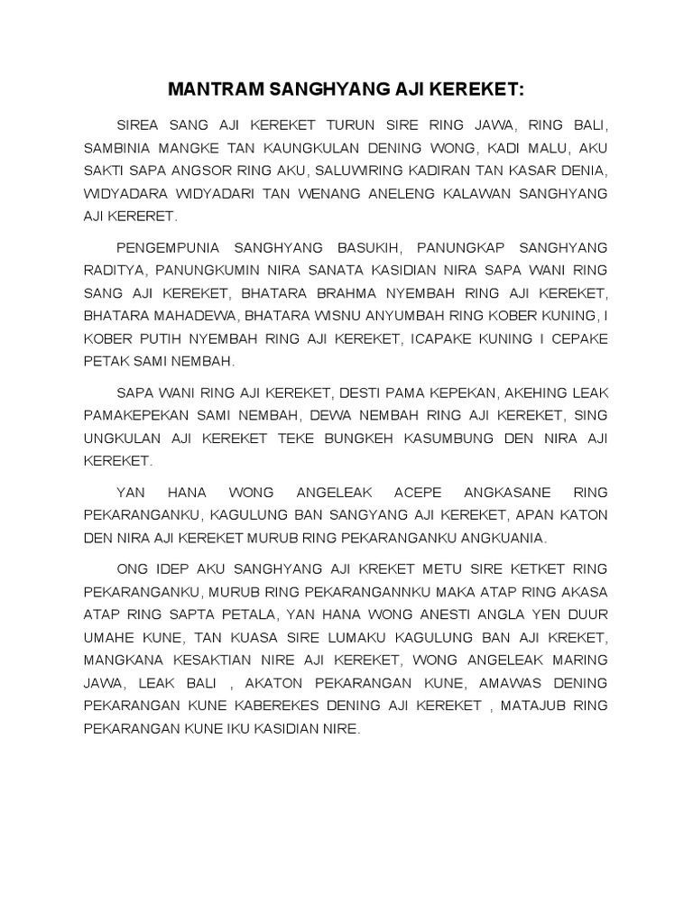 Mantram Sanghyang Aji Kereket: Perlindungan Sakti dari Leak dan Dewa | PDF
