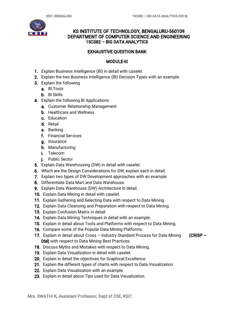 Bda Module 3 QB (15CS82) | PDF
